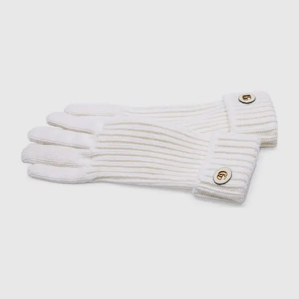 Gucci Wool Cashmere Gloves With Double G - White