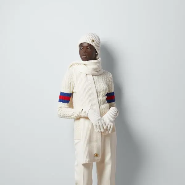 Gucci Wool Cashmere Gloves With Double G - White