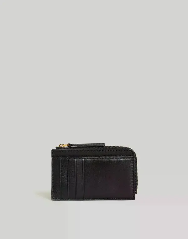 Madewell The Zip Card Case Wallet In Waxed Leather - True Black