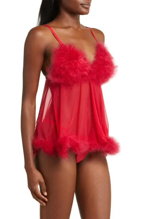 COQUETTE Feathery Babydoll Chemise & G-string Set