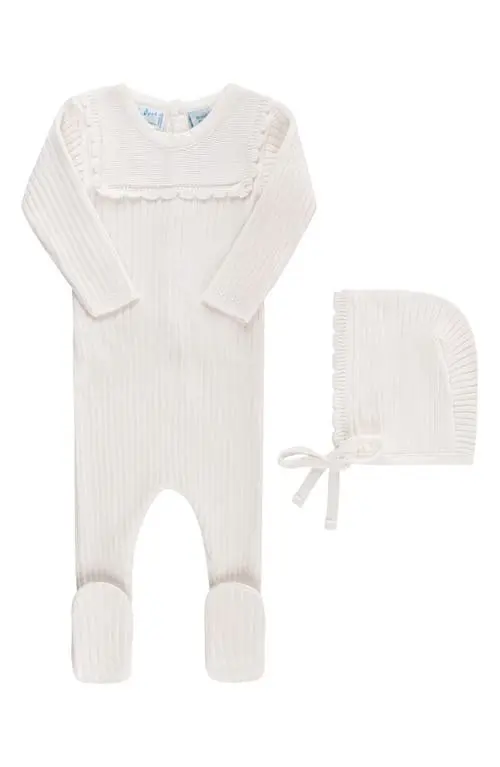 FELTMAN BROTHERS Ruffled Yoke Rib Footie And Bonnet Set - Ivory