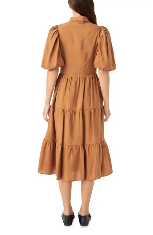 English Factory Tiered Midi Shirtdress - Brown - 25% Off | Editorialist