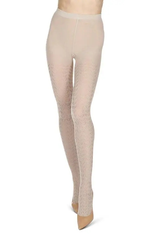 MEMOI Pelerine Pointelle Sweater Tights - Latte