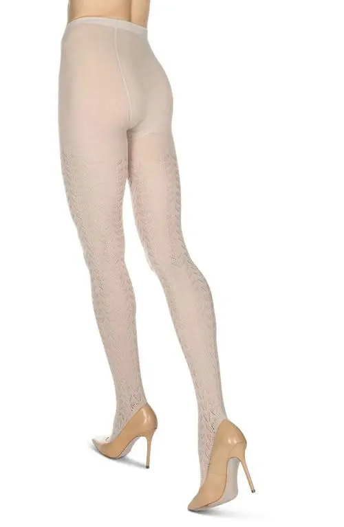 MEMOI Pelerine Pointelle Sweater Tights - Latte