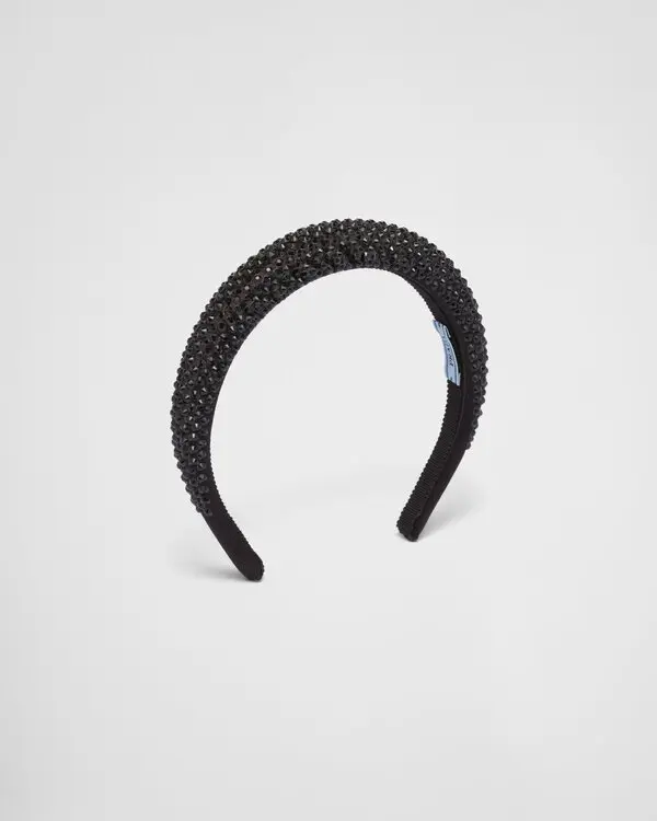 Prada Satin Crystal Embellished Hairband - Black