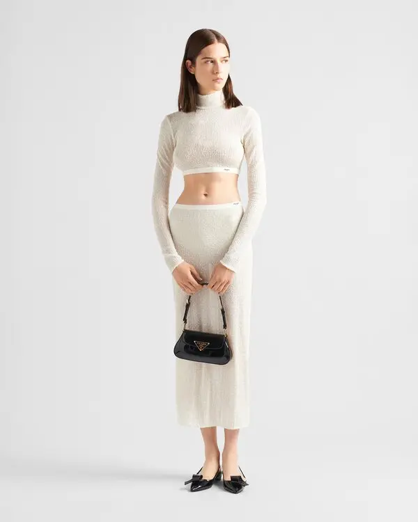 Prada Stretch Sequin Skirt Ivory Editorialist