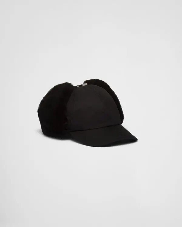 Prada Re-nylon And Shearling Cap - Black