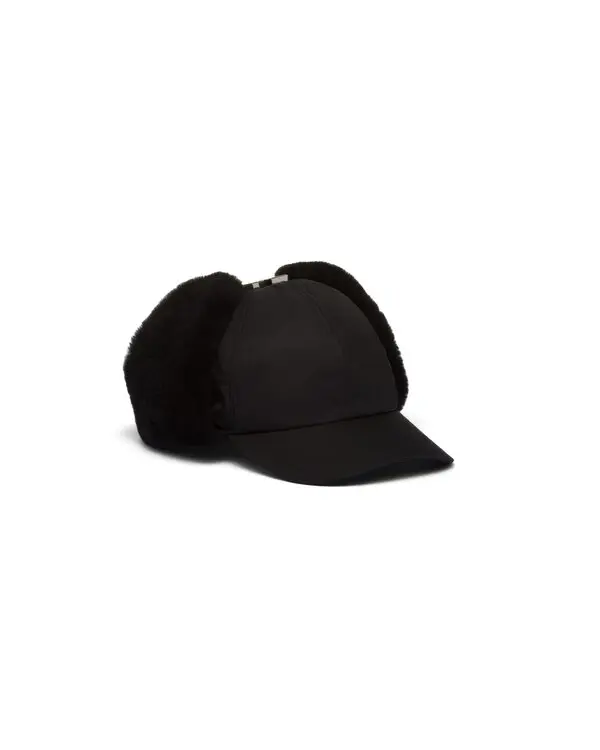 Prada Re-nylon And Shearling Cap - Black