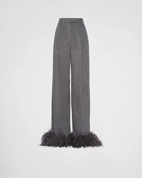 Prada Cashmere Pants With Feather Trim
