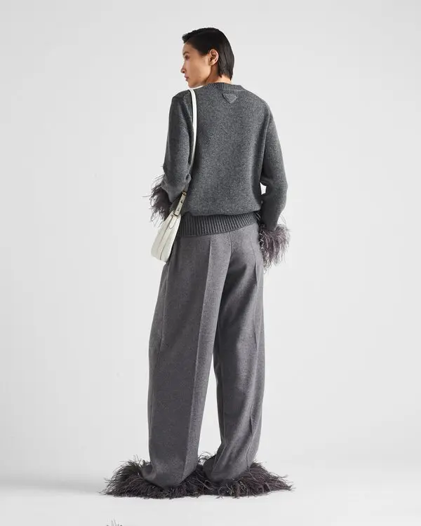Prada Cashmere Pants With Feather Trim