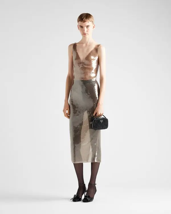 prada embroidered tulle dress Prada Embroidered Tulle Halter Dress - Granite Gray