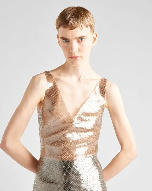 prada embroidered tulle dress Prada Embroidered Tulle Dress - Pearl Gray