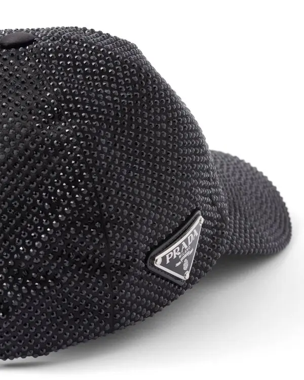 Prada Duchesse Baseball Cap With Crystals - Black
