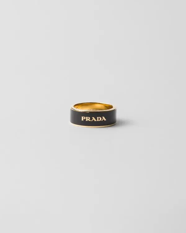 Prada Enameled Metal Ring - Black/gold