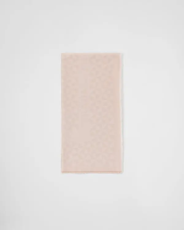 Prada Wool, Silk, Cashmere And Lurex Jacquard Shawl - Powder Beige/rose Gold