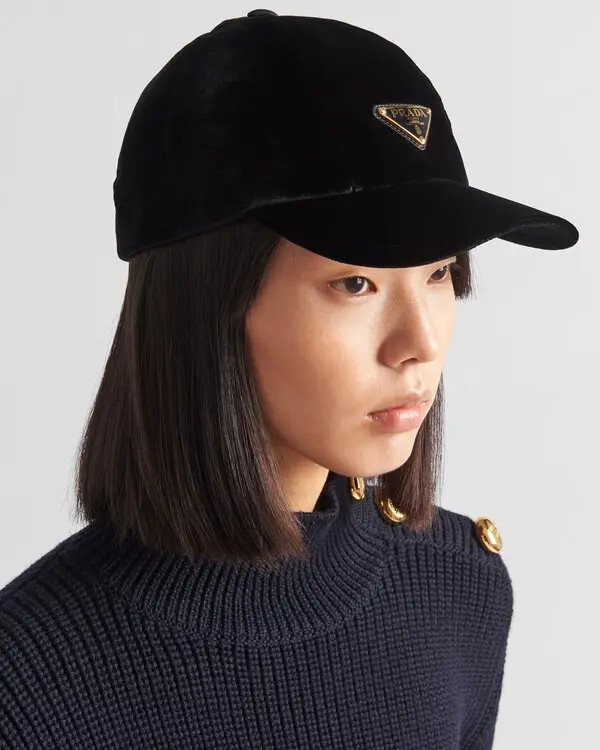 Prada Velvet Baseball Cap In Black | Editorialist