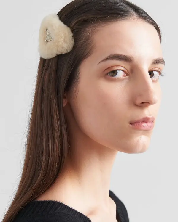 Prada Shearling Hair Clip - Ecru | Editorialist