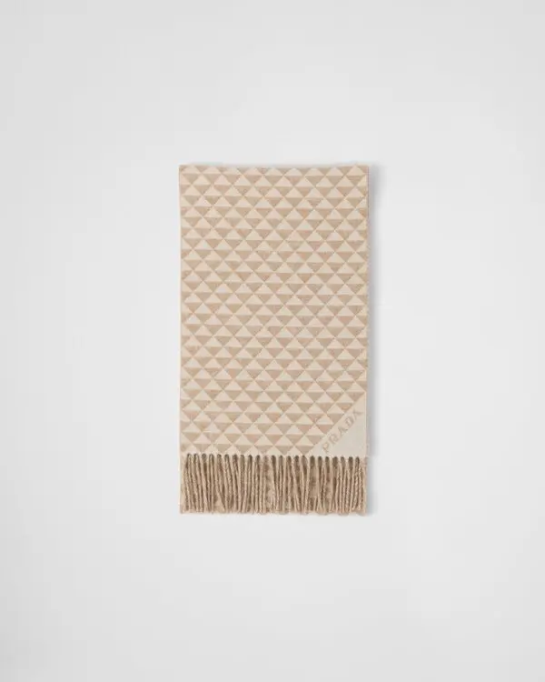 Prada Symbole Double Wool And Cashmere Scarf - Sand/white
