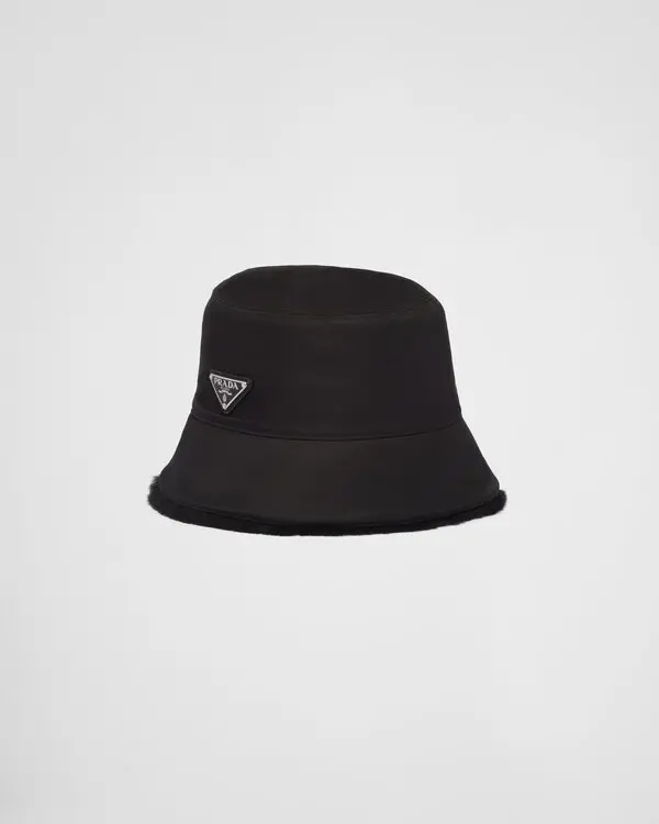 Prada Re-nylon And Shearling Bucket Hat - Black