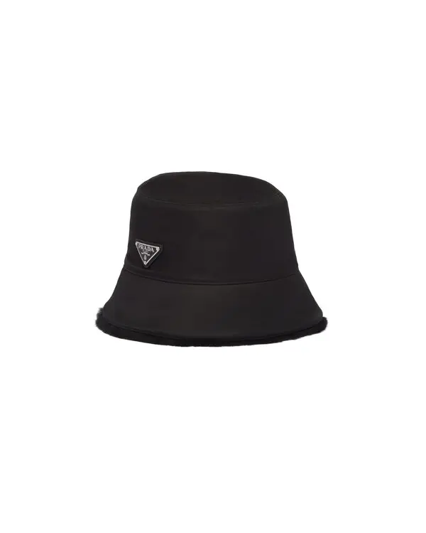 Prada Re-nylon And Shearling Bucket Hat - Black