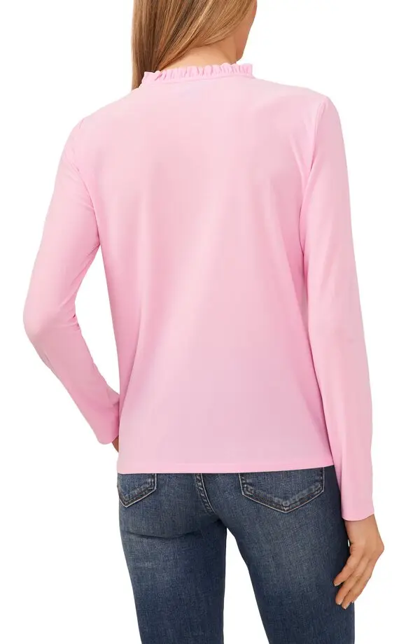 CECE DUPRAZ Ruffle Trim Knit Henley - Powder Pink