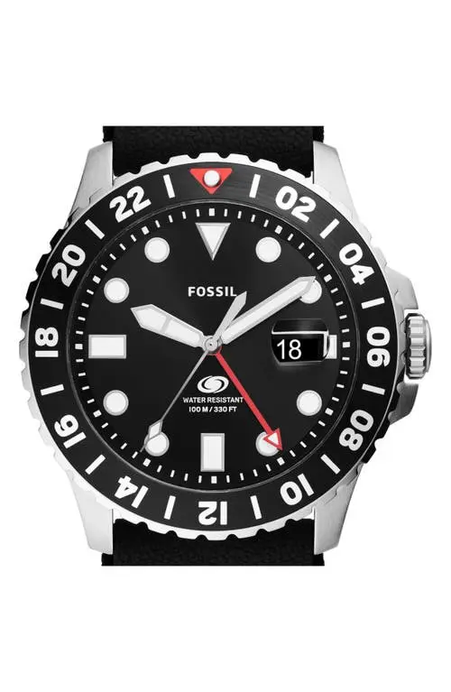 Fossil Gmt Silicone Strap Watch - Black