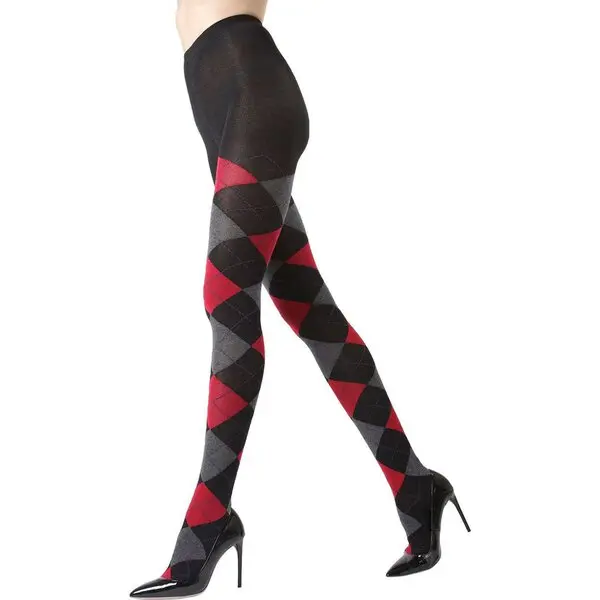 MEMOI Argyle Sweater Tights - Black-red