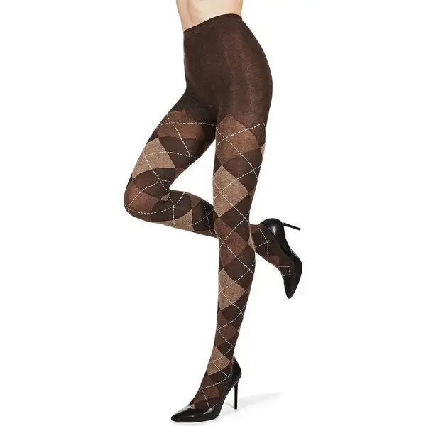 MEMOI Argyle Sweater Tights - Brown Heather