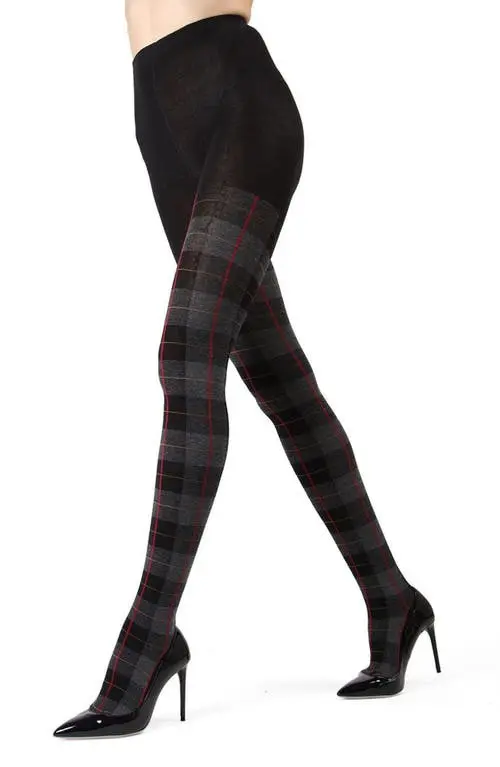 MEMOI Glasgow Plaid Sweater Tights - Black