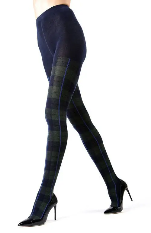 MEMOI Glasgow Plaid Sweater Tights - Navy Blazer