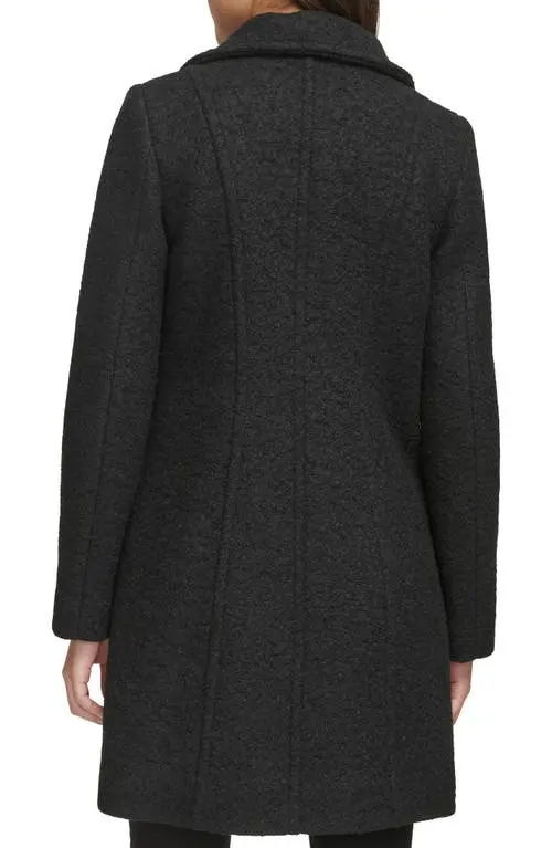 KENNETH COLE Asymmetric Zip Bouclé Coat - Black