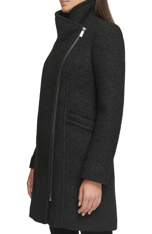 KENNETH COLE Asymmetric Zip Bouclé Coat - Black