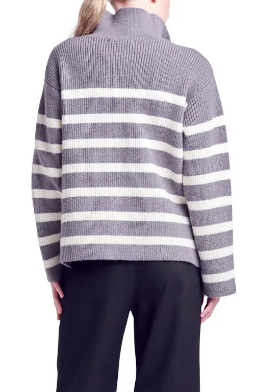 English Factory Stripe Half Zip Sweater - Grey/cream