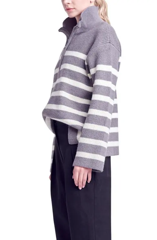 English Factory Stripe Half Zip Sweater - Grey/cream