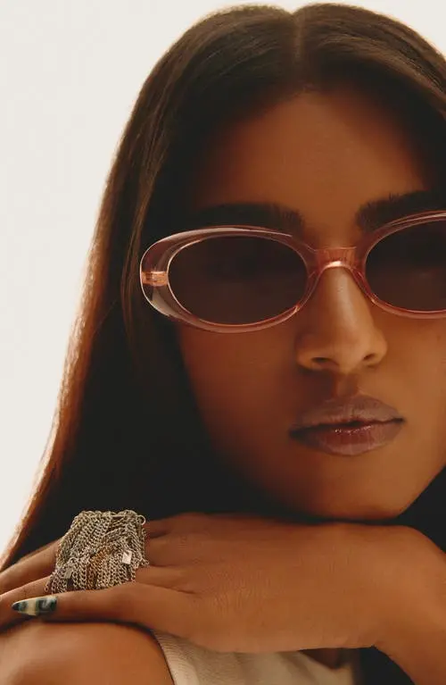 Quay Felt Cute 52mm Gradient Small Oval Sunglasses - Primrose/ Sepia