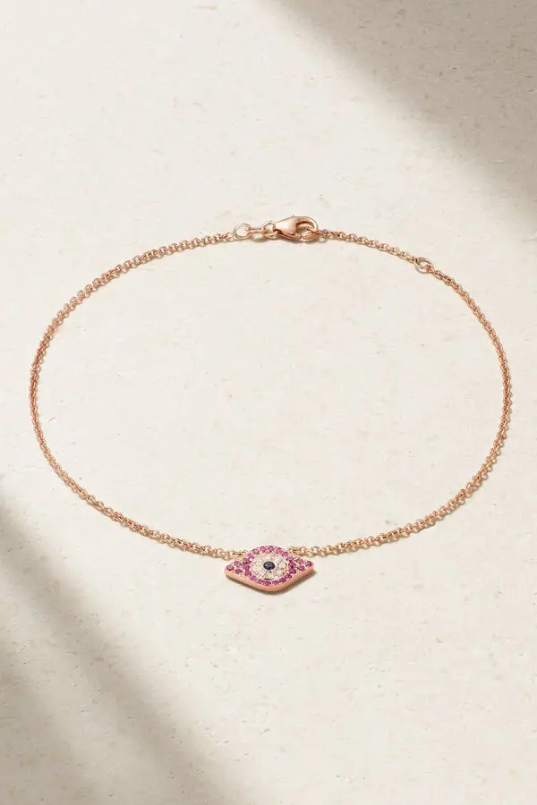 DIANE KORDAS Evil Eye Diamond And Sapphire Anklet - Gold
