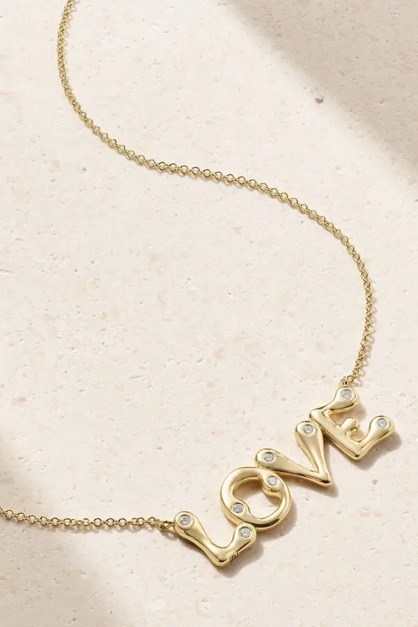 Brent Neale Bubble Letter Love 18-karat Diamond Necklace - Gold