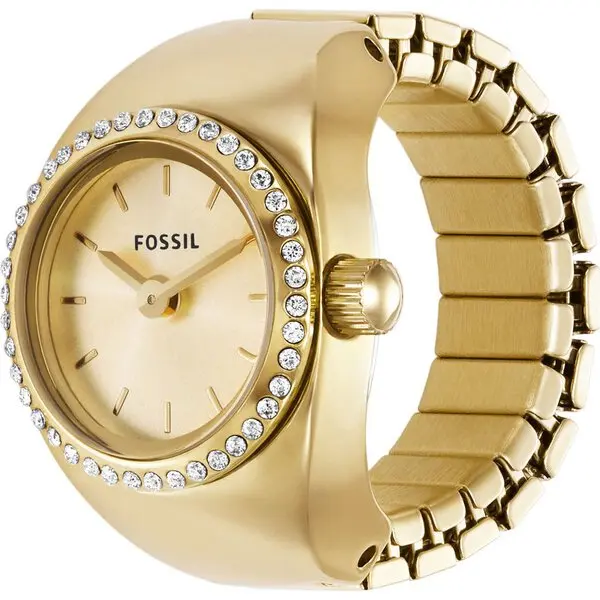 Fossil Crystal Ring Watch - Gold