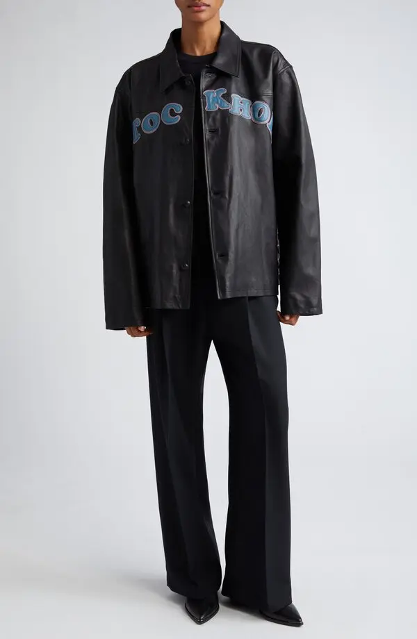 Stockholm Surfboard Club Patchwork Logo Leather Coach'S Jacket In