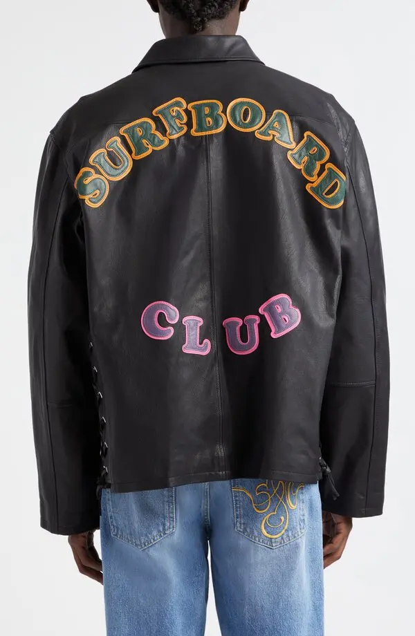 Stockholm Surfboard Club Patchwork Logo Leather Coach'S Jacket In