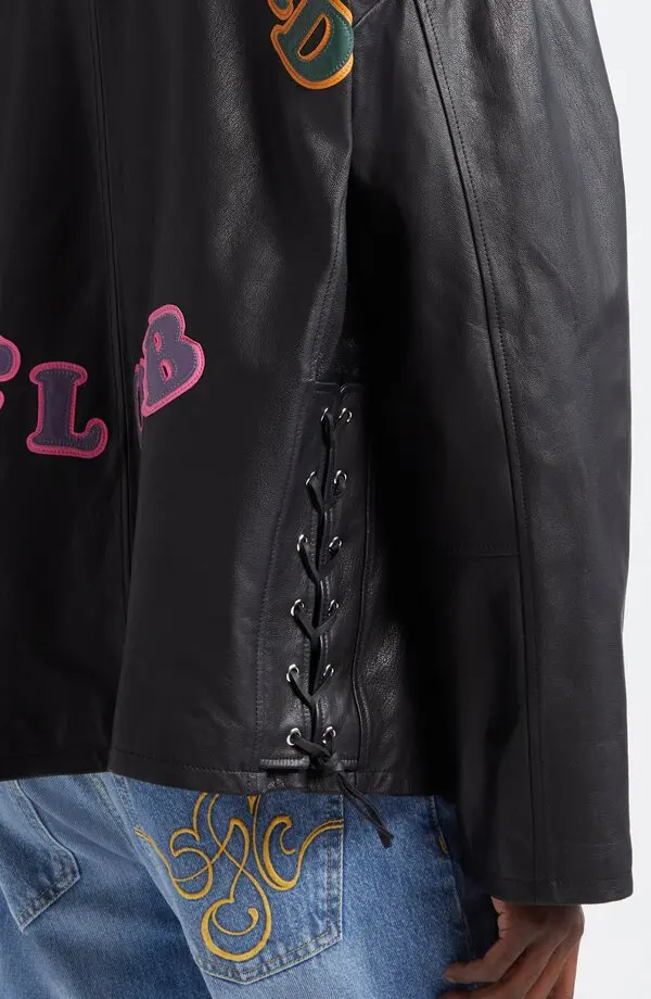 Stockholm Surfboard Club Patchwork Logo Leather Coach'S Jacket In
