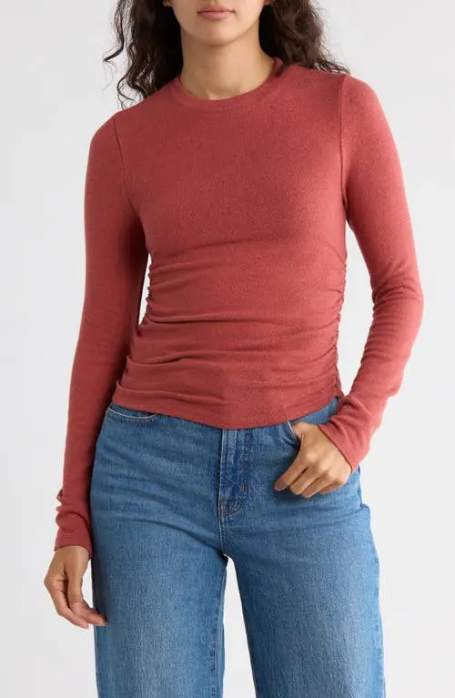 Madewell Long Sleeve Ruched Brushed Jersey Top - Antique Rose