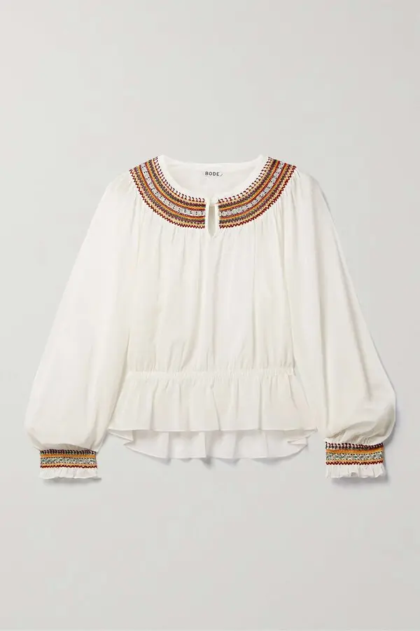 BODE Embroidered Cotton-voile Blouse