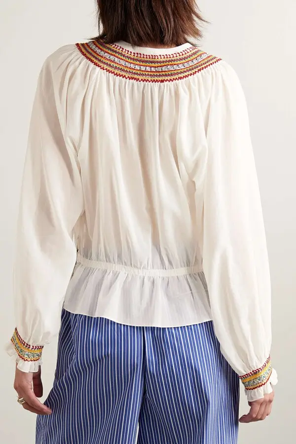 BODE Embroidered Cotton-voile Blouse