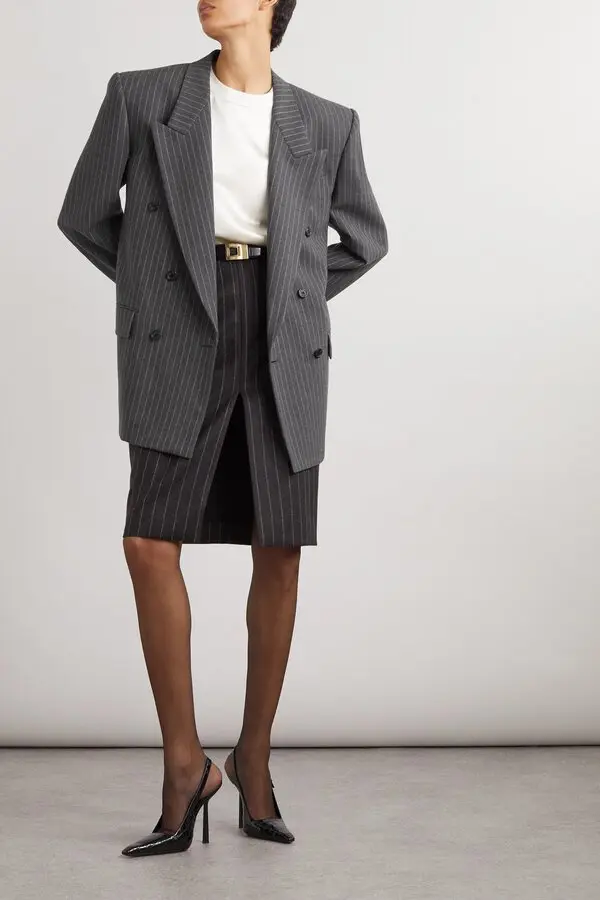 Saint Laurent Pinstriped Double-breasted Wool Blazer
