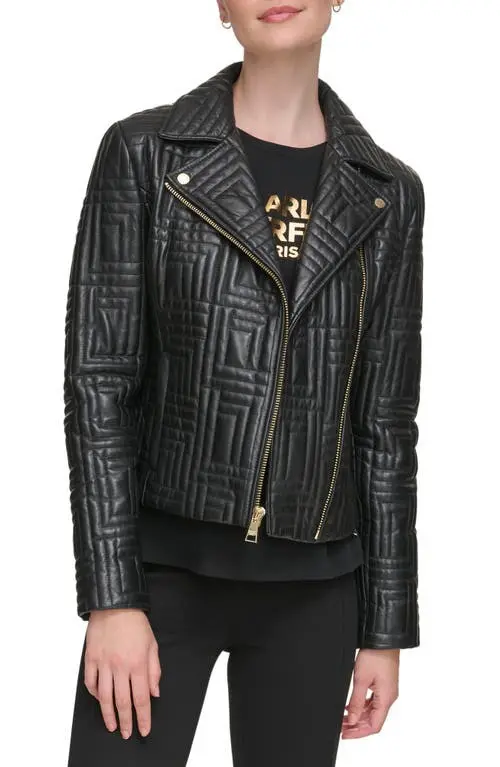 Karl Lagerfeld Paris Double Quilted Leather Moto Jacket