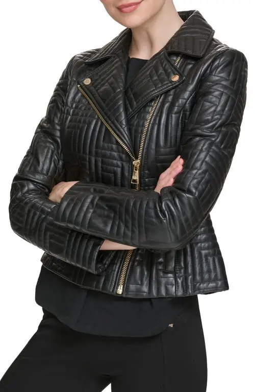 Karl Lagerfeld Paris Double Quilted Leather Moto Jacket