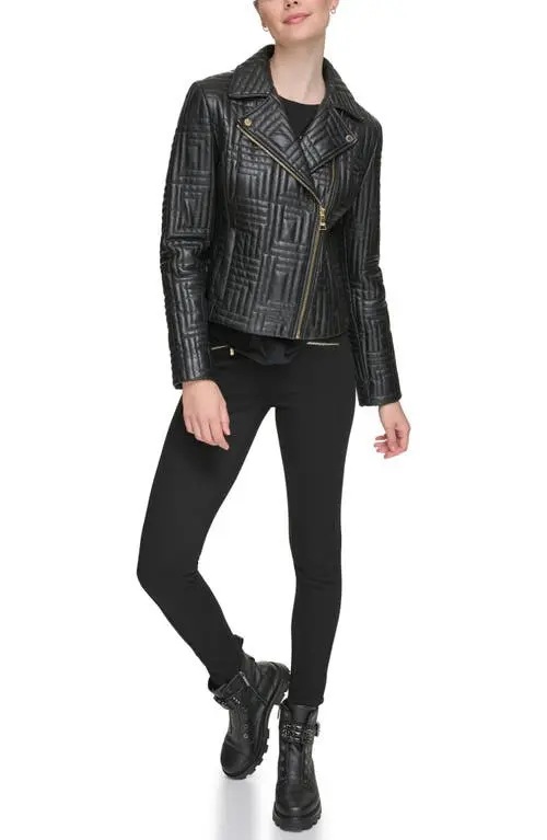 Karl Lagerfeld Paris Double Quilted Leather Moto Jacket