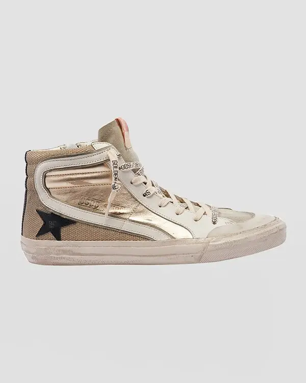 Golden Goose Slide Mid-top Leather Sneakers - Platinum Gold/ice/black/white