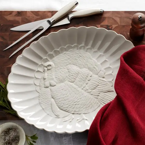 LENOX French Perle Carved Turkey Platter